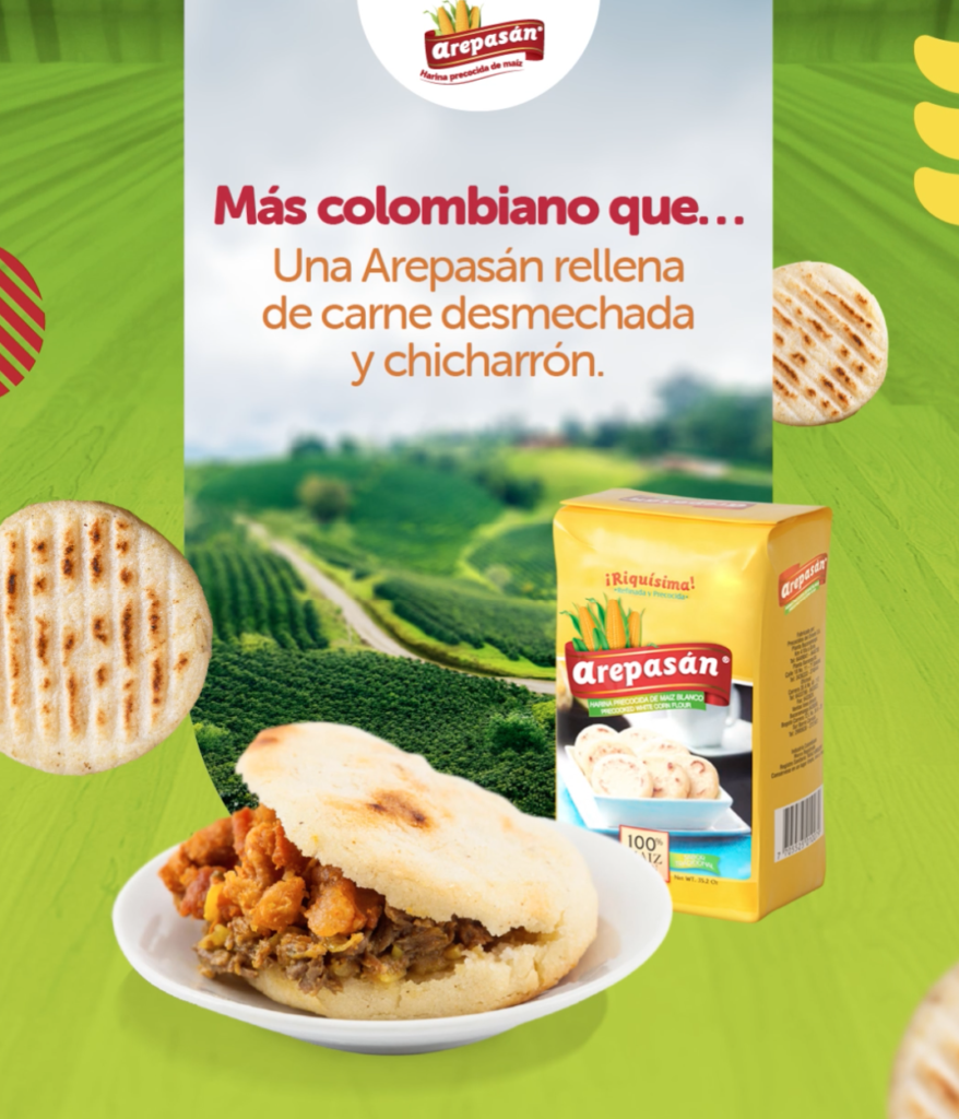 Arepasán rellena de carne desmechada y chicharrón – Precocidos del Oriente